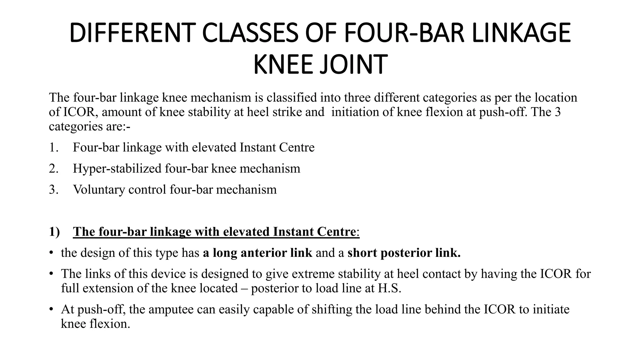 BIOMECHANICS OF FOUR-BAR LINKAGE PROSTHETIC KNEE MECHANISM | PPTX