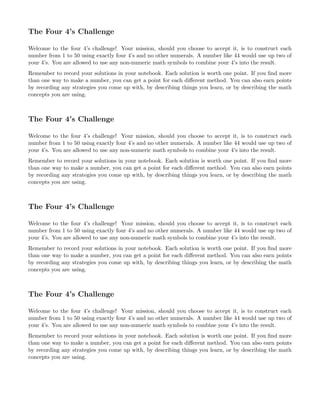 Four 4s lesson_plan | PDF | Homework and Study | Education