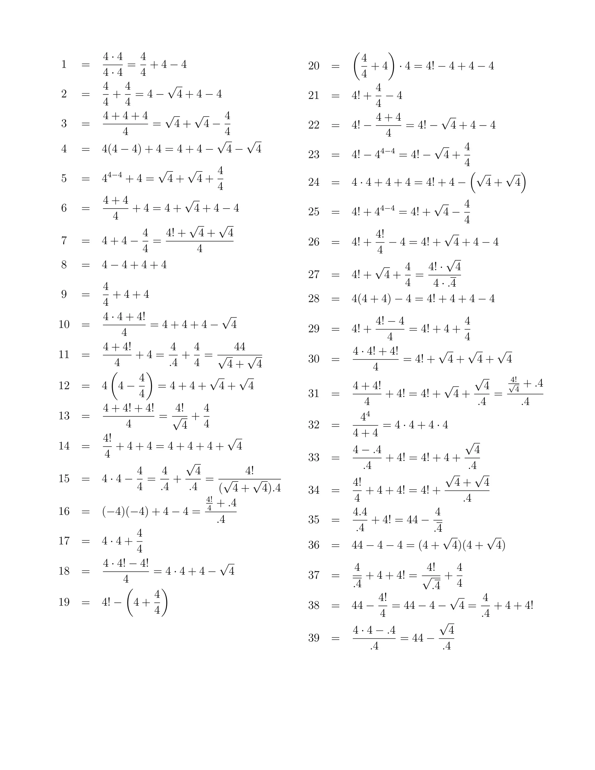 Four 4s solutions | PDF