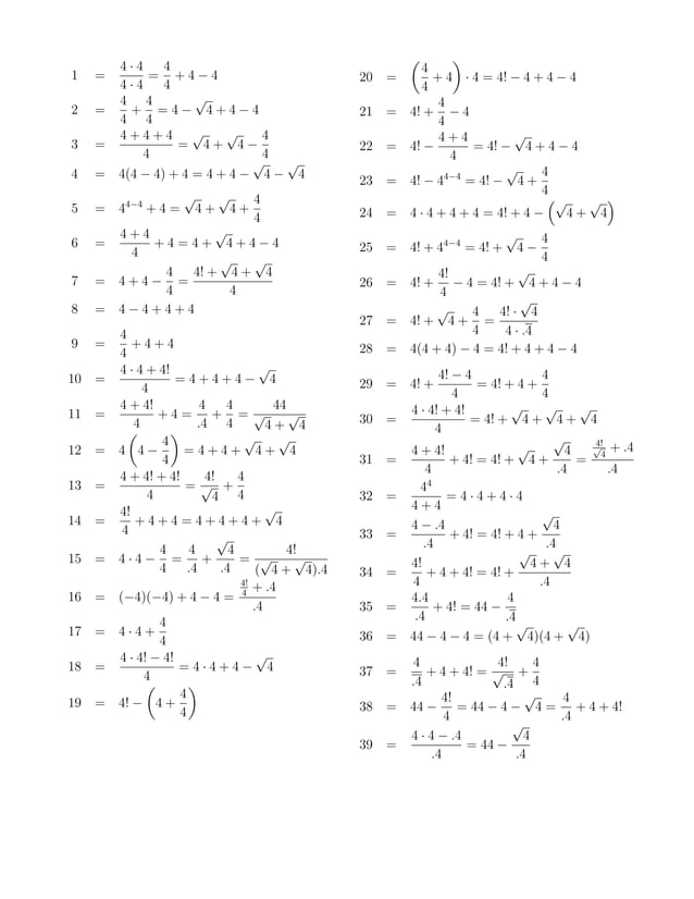 Four 4s solutions | PDF