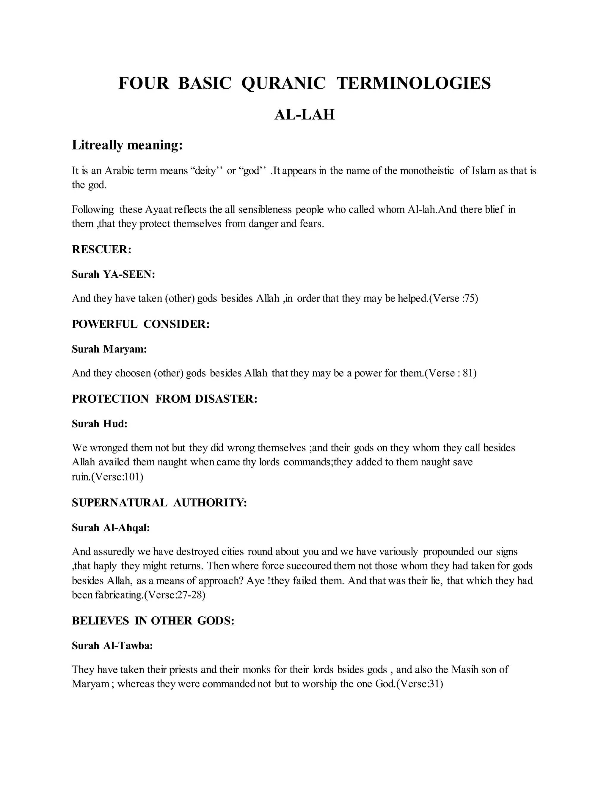 Four basic quranic terminologies | PDF