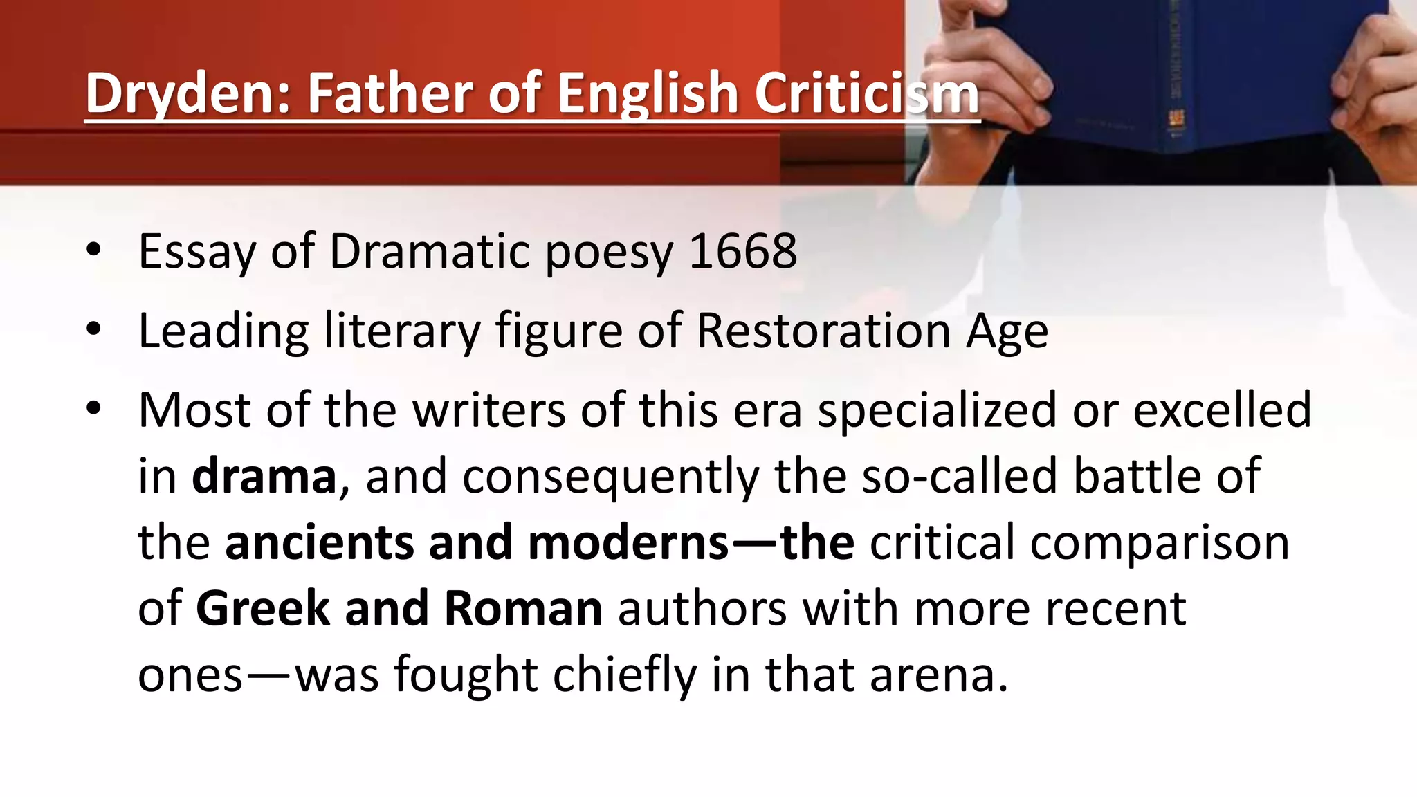 Four characters in Dryden's essay of dramatic poesy | PPTX | Drama | Genres