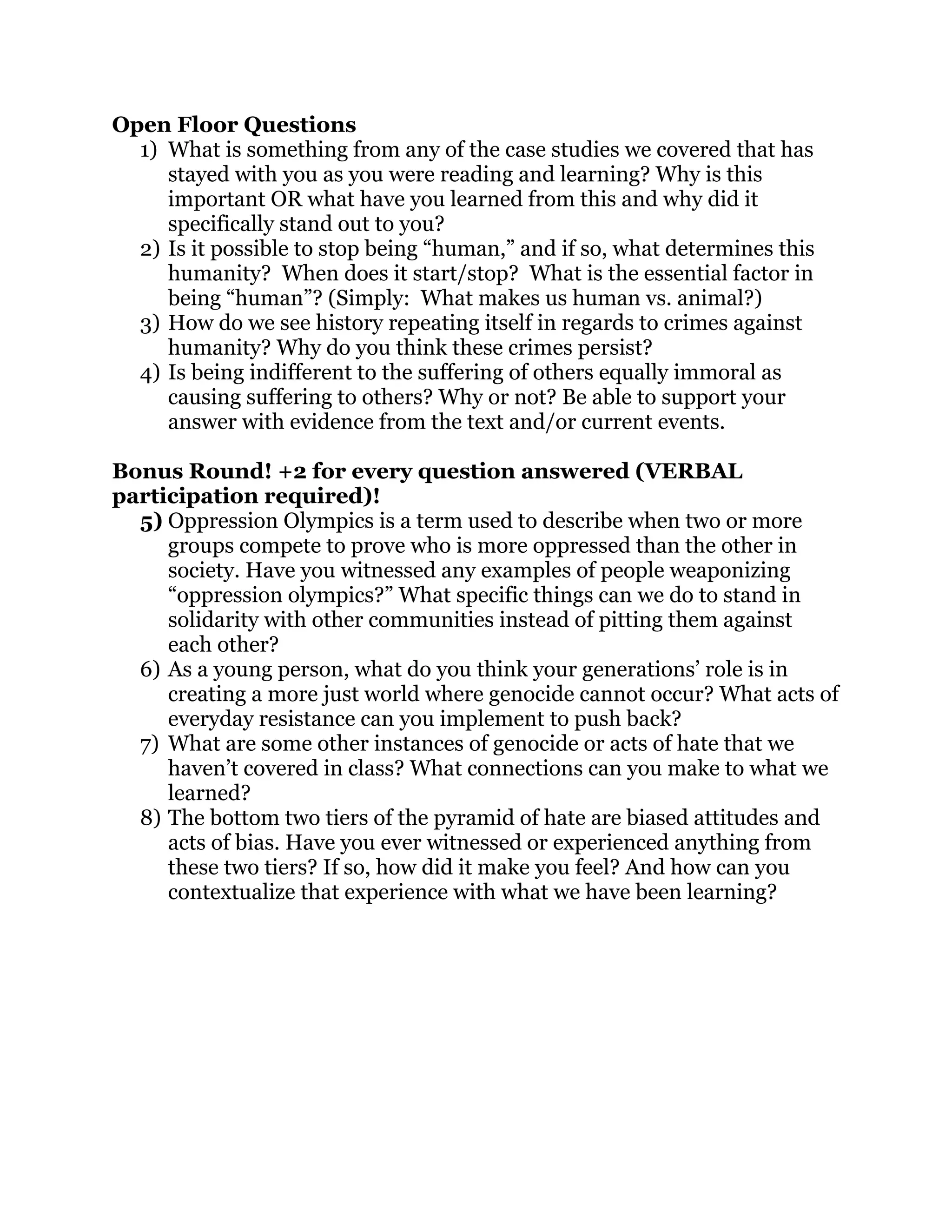 Four corners open floor discussion questions | PDF