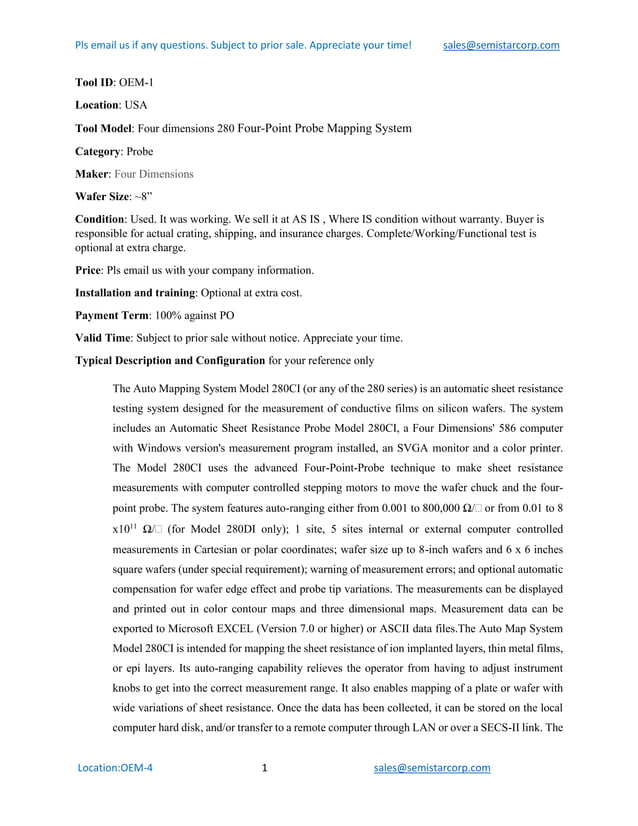 Four dimensions 280 Four-Point Probe Mapping System | PDF | Radio ...