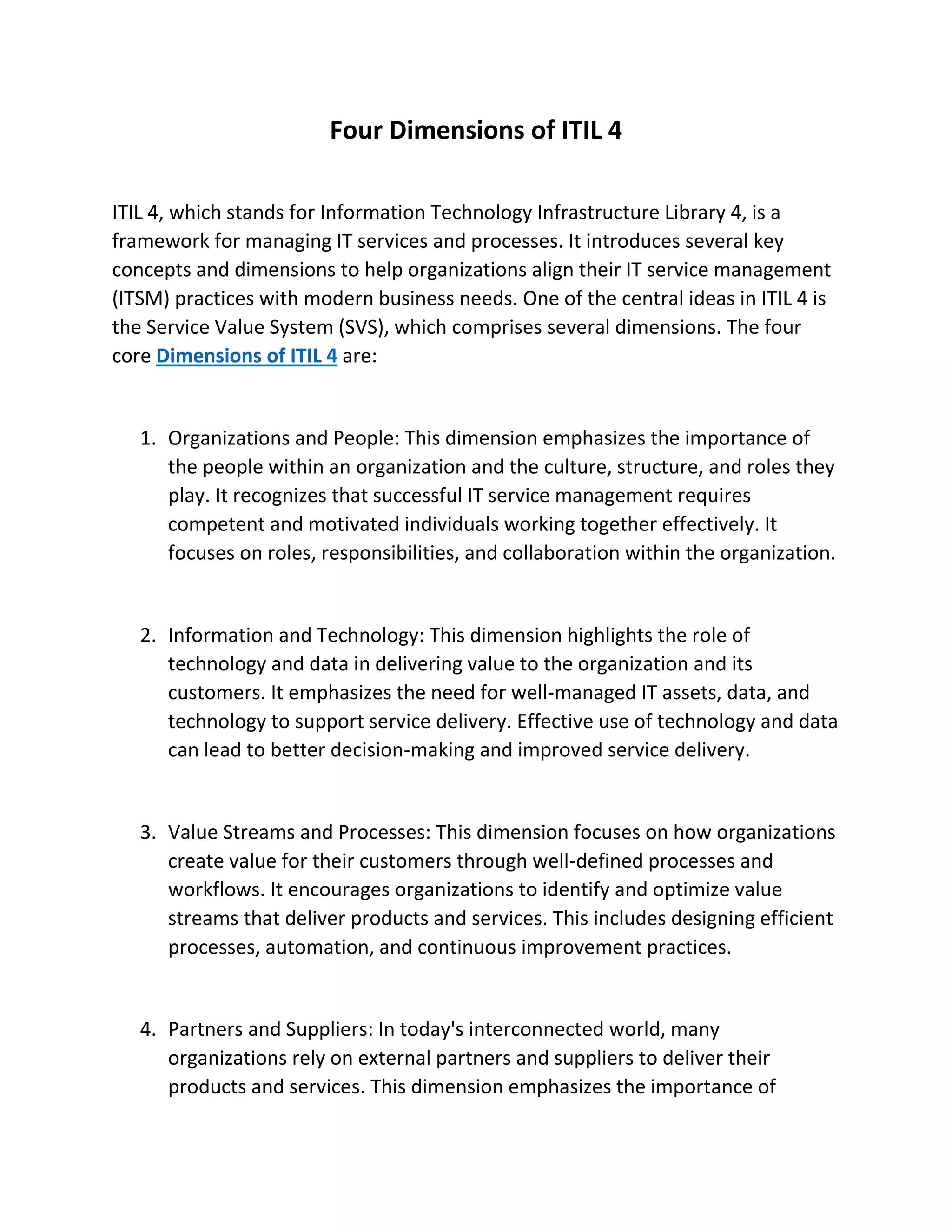 Four Dimensions of ITIL 4 | PDF