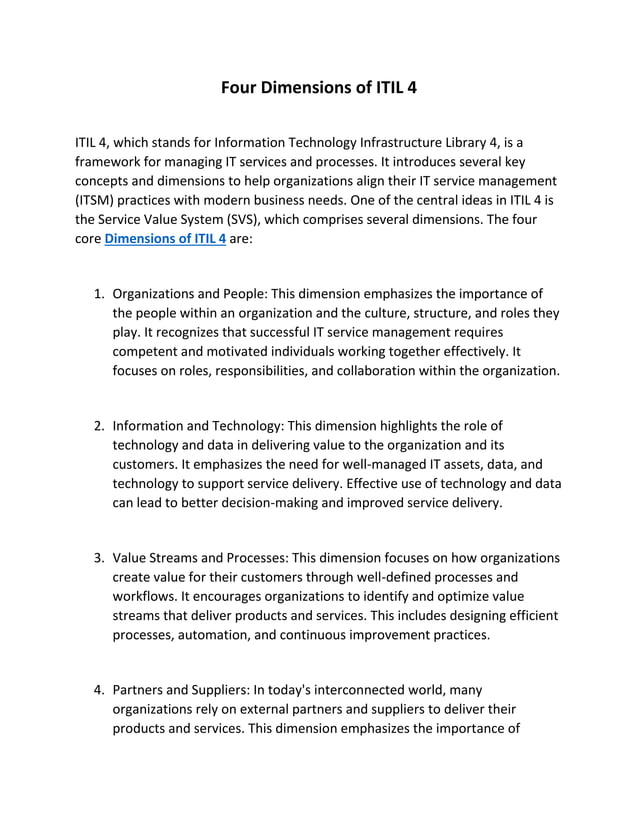 Four Dimensions of ITIL 4 | PDF
