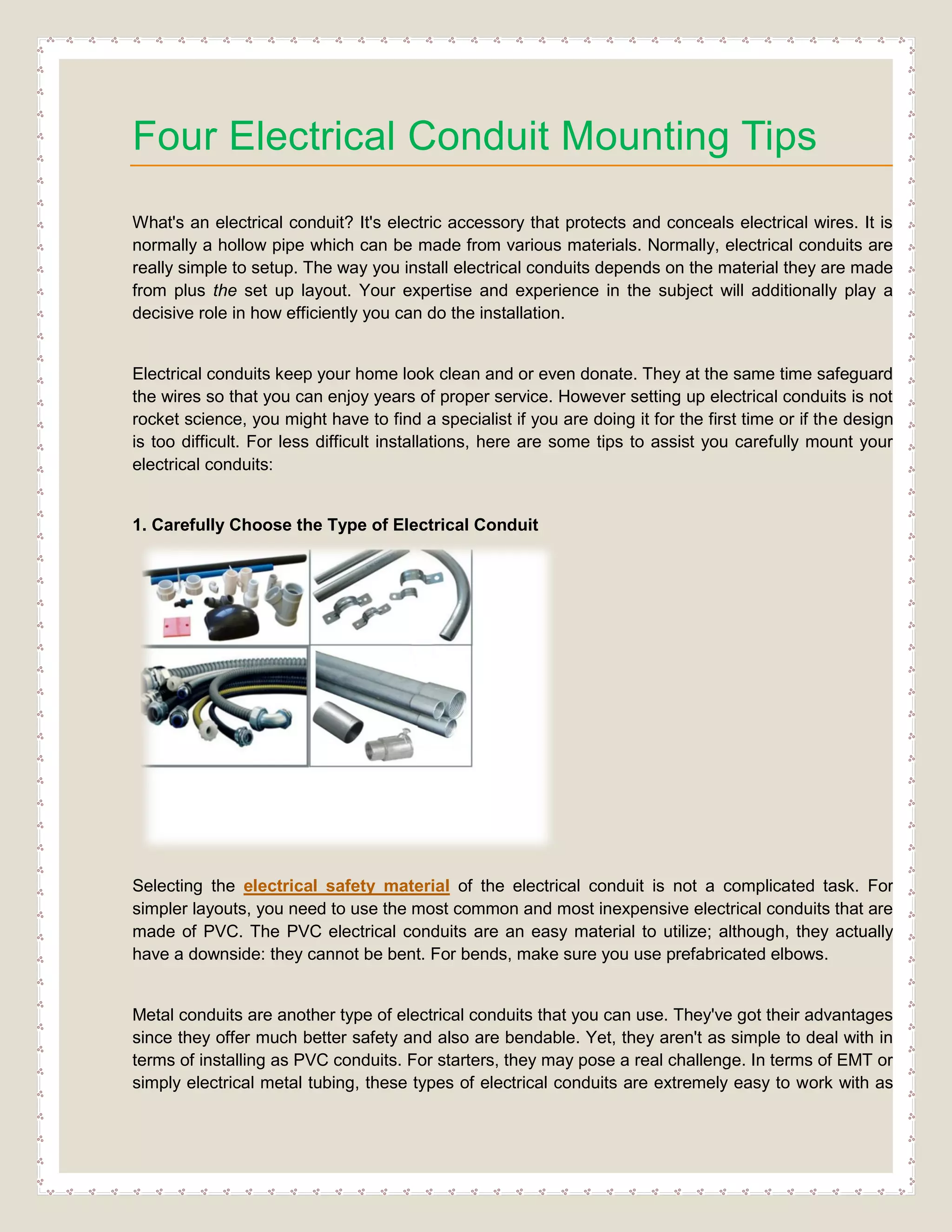 Four electrical conduit mounting tips | PDF | Home Appliances | Home ...