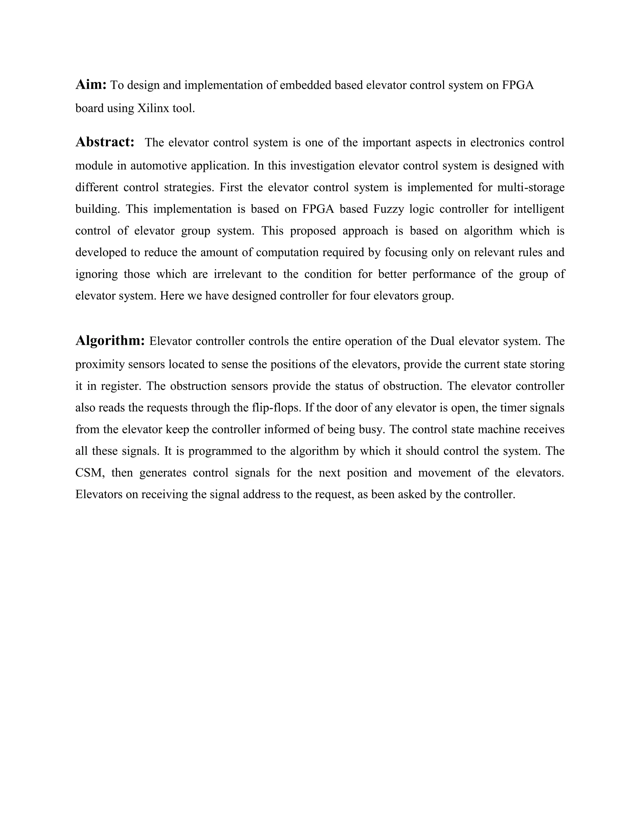 Four elevator controller | PDF