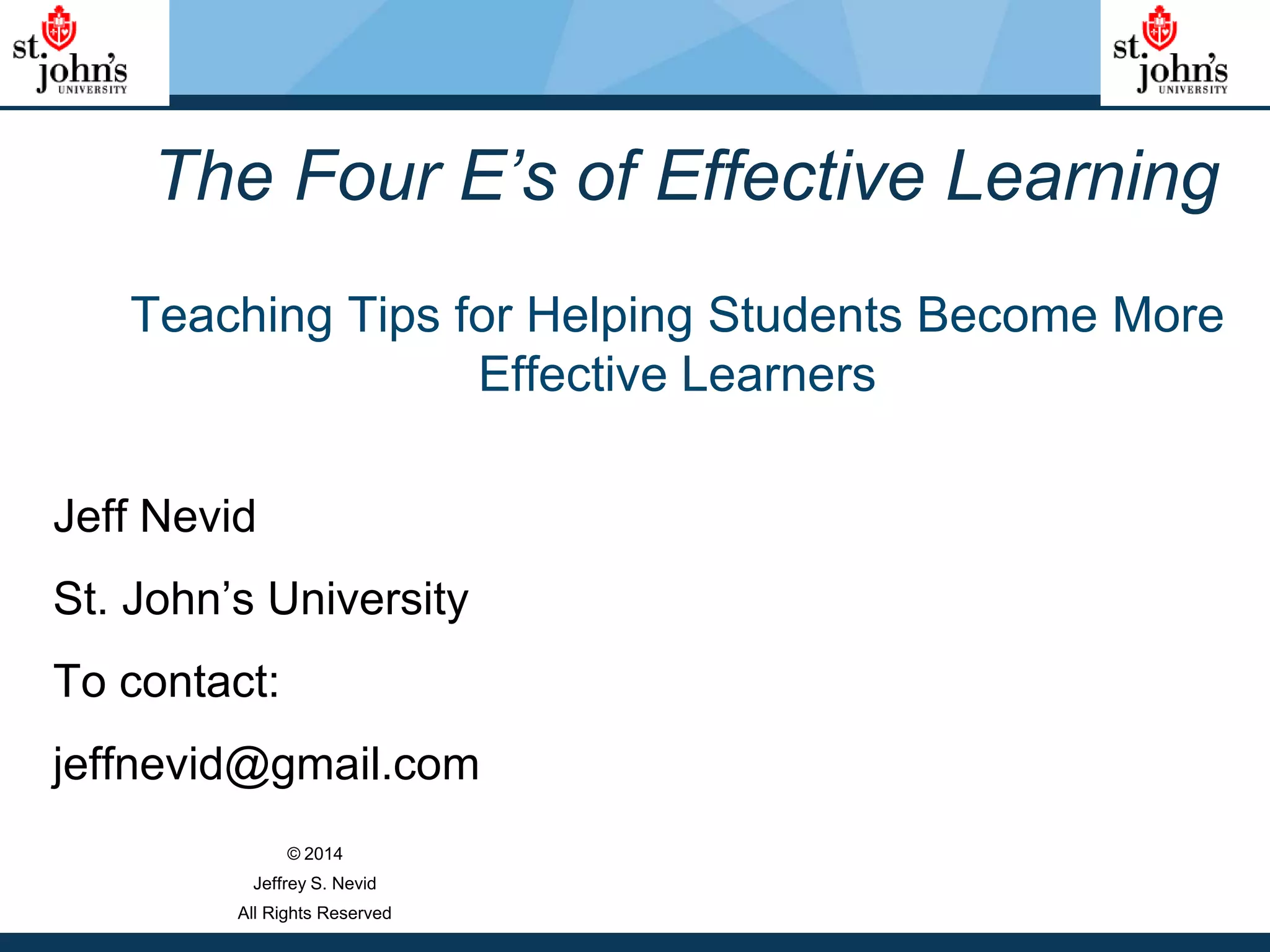 The Four E's of Effective Learning: Teaching Tips for Helping Students ...