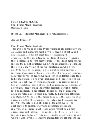 FOUR FRAME MODELFour Frame Model AnalysisBritiney SpannB.docx