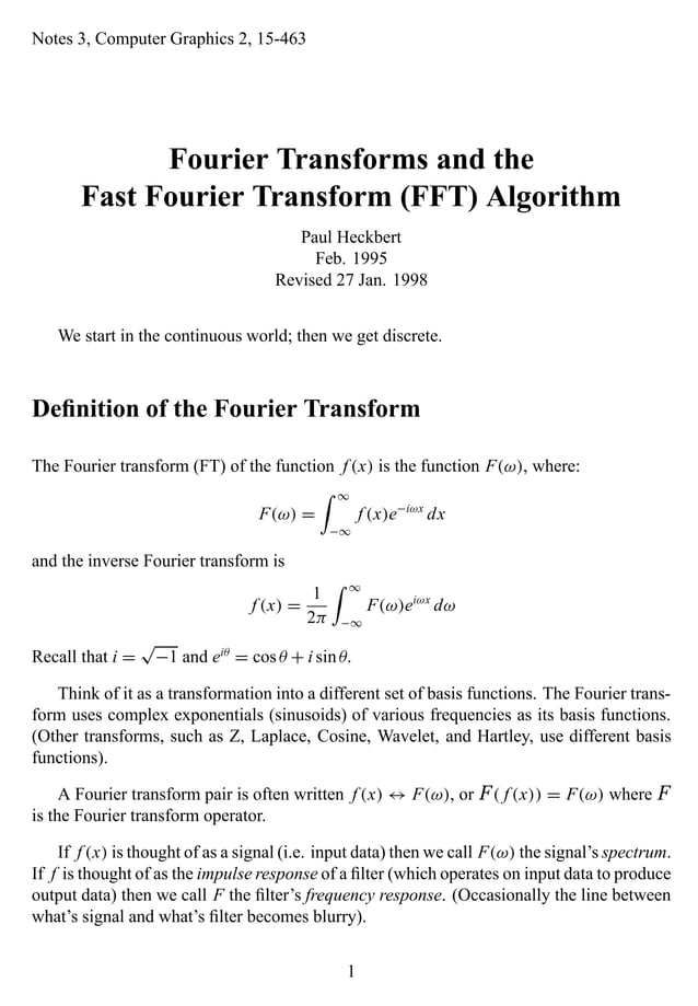 Fourier transforms & fft algorithm (paul heckbert, 1998) by tantanoid | PDF
