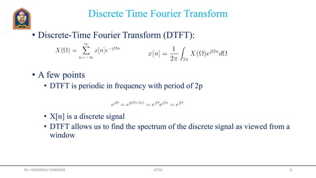 Fourier transforms of discrete signals (DSP) 5 | PPT