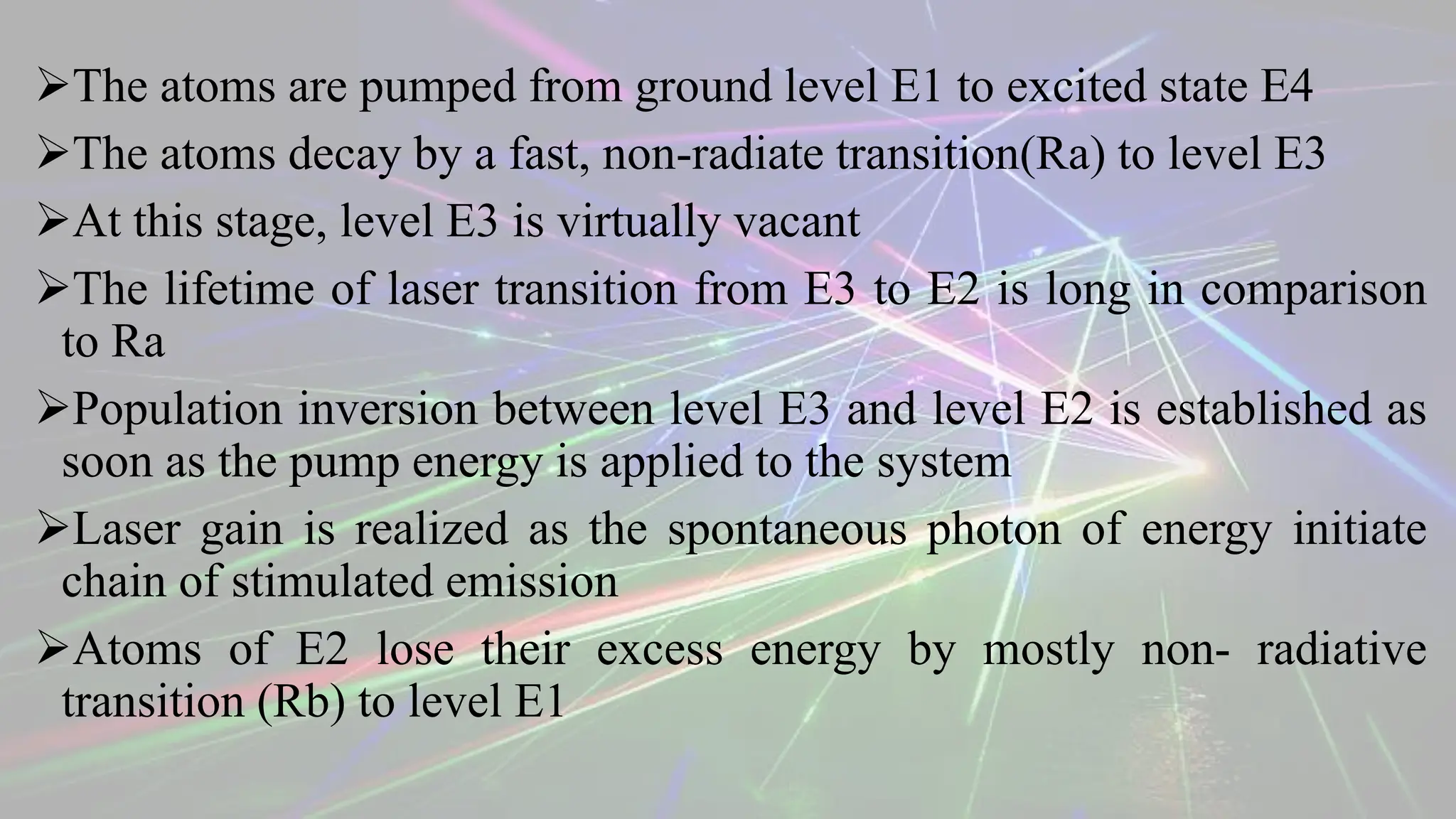 FOUR LEVEL LASER, physics ppt on laser, four level | PDF