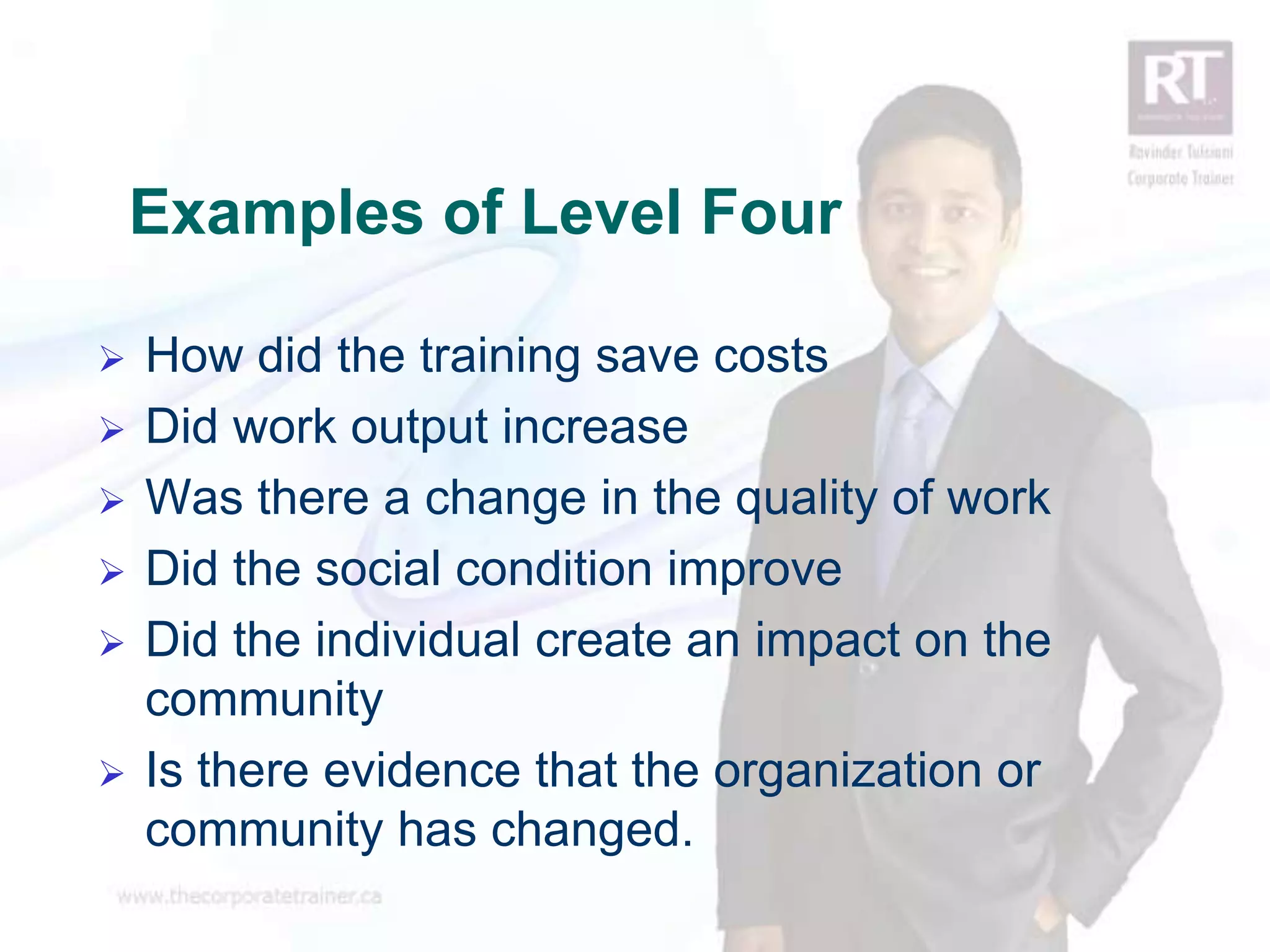 Four Levels Of Evaluation (Kirkpatrick Model) By Ravinder Tulsiani | PPTX