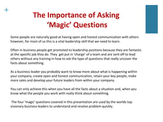 Four ‘Magic’ Questions that Help Resolve Most Problems - Introduction to The NLP Meta Model | PPT