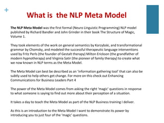 Four ‘Magic’ Questions that Help Resolve Most Problems - Introduction to The NLP Meta Model | PPT