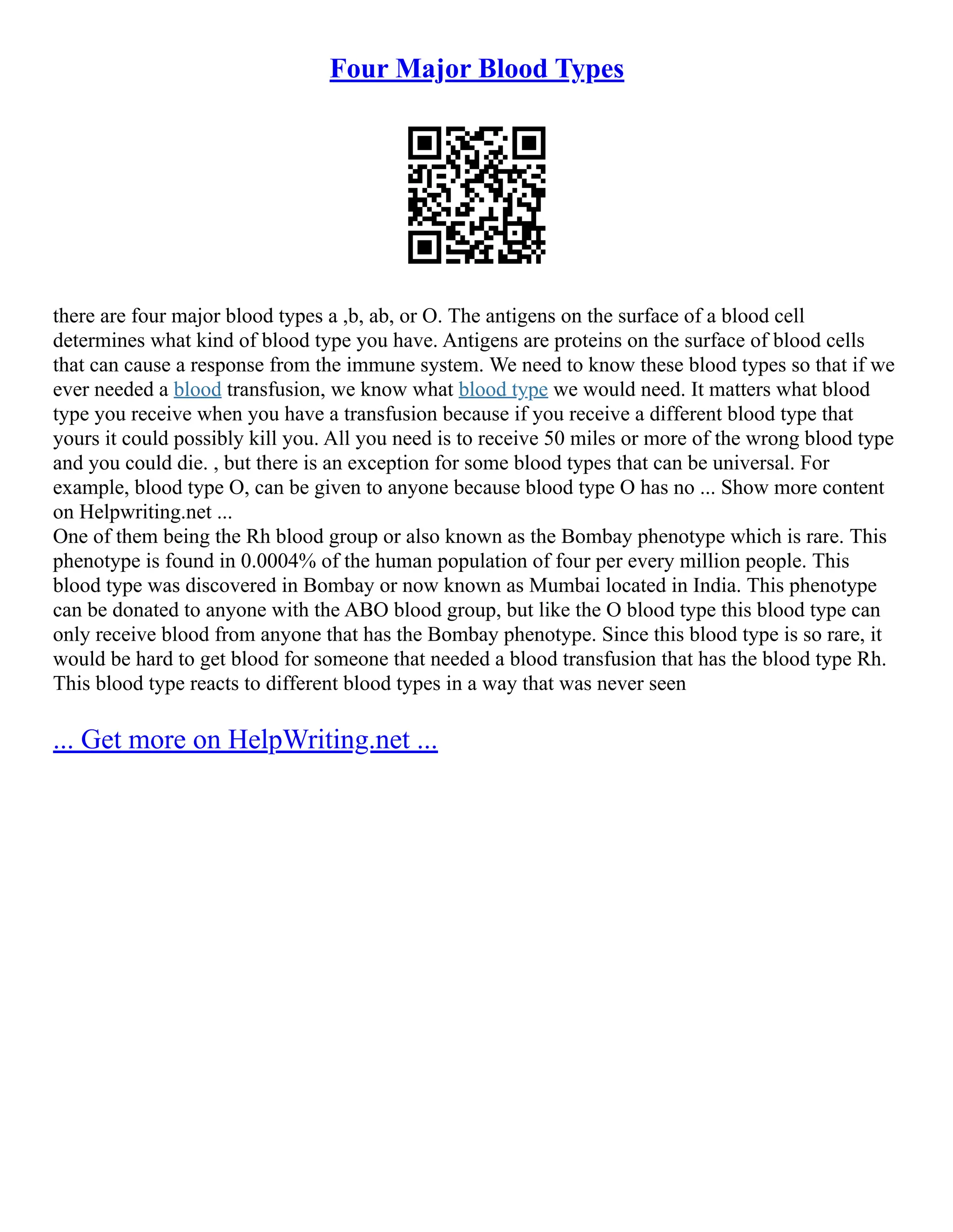 Four Major Blood Types | PDF