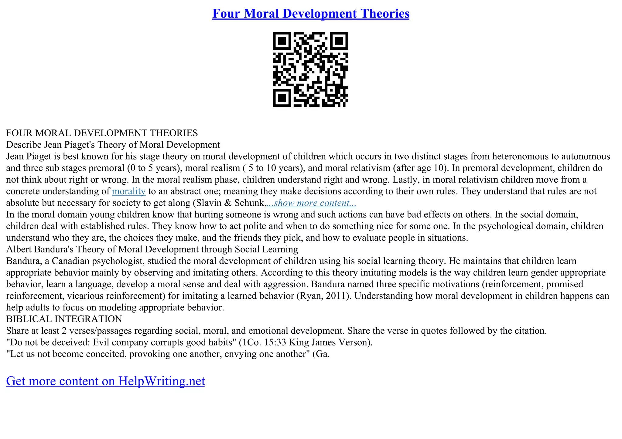 Four Moral Development Theories | PDF