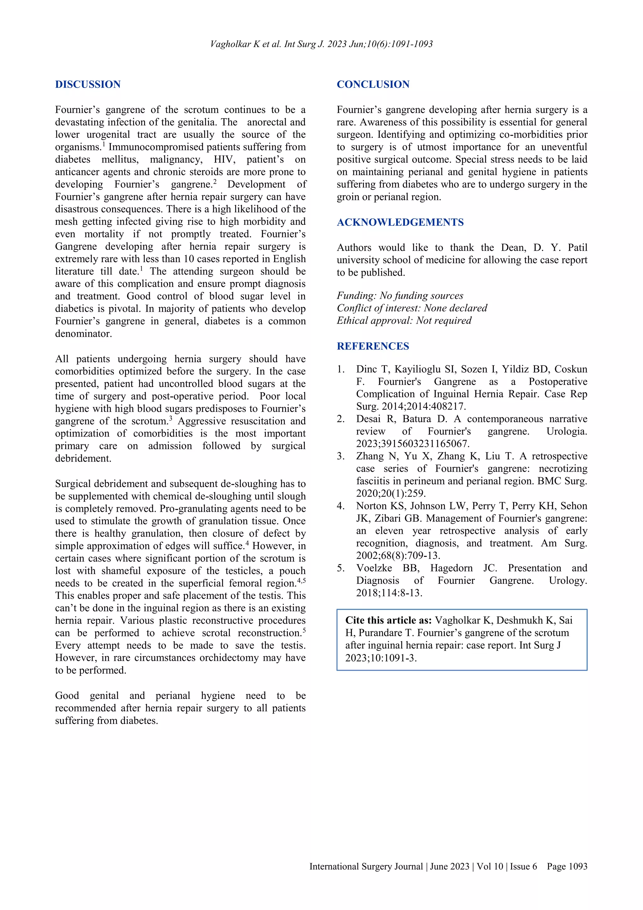 Fournier’s gangrene of the scrotum after inguinal hernia repair: case ...