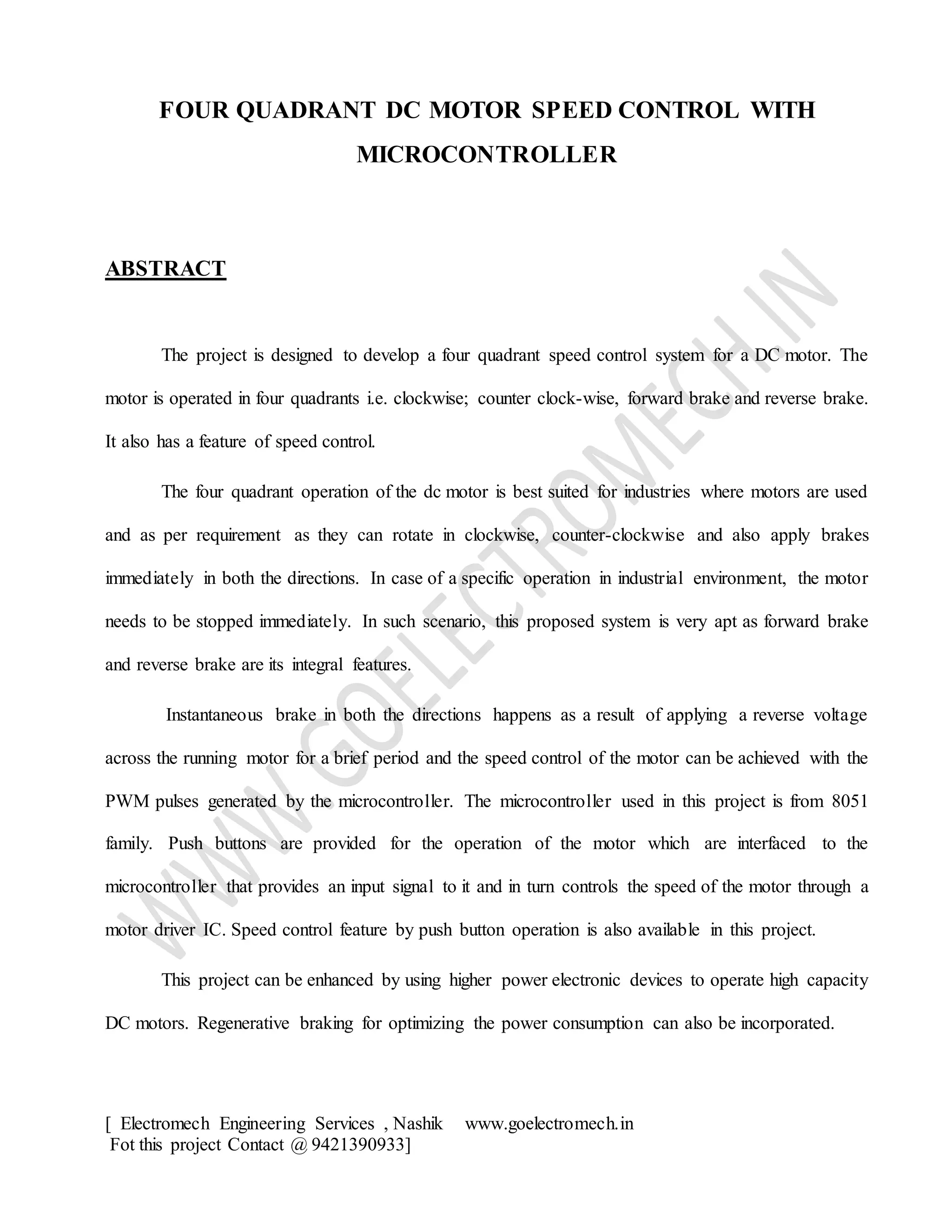 Four quadrant dc motor speed control with microcontroller | DOCX