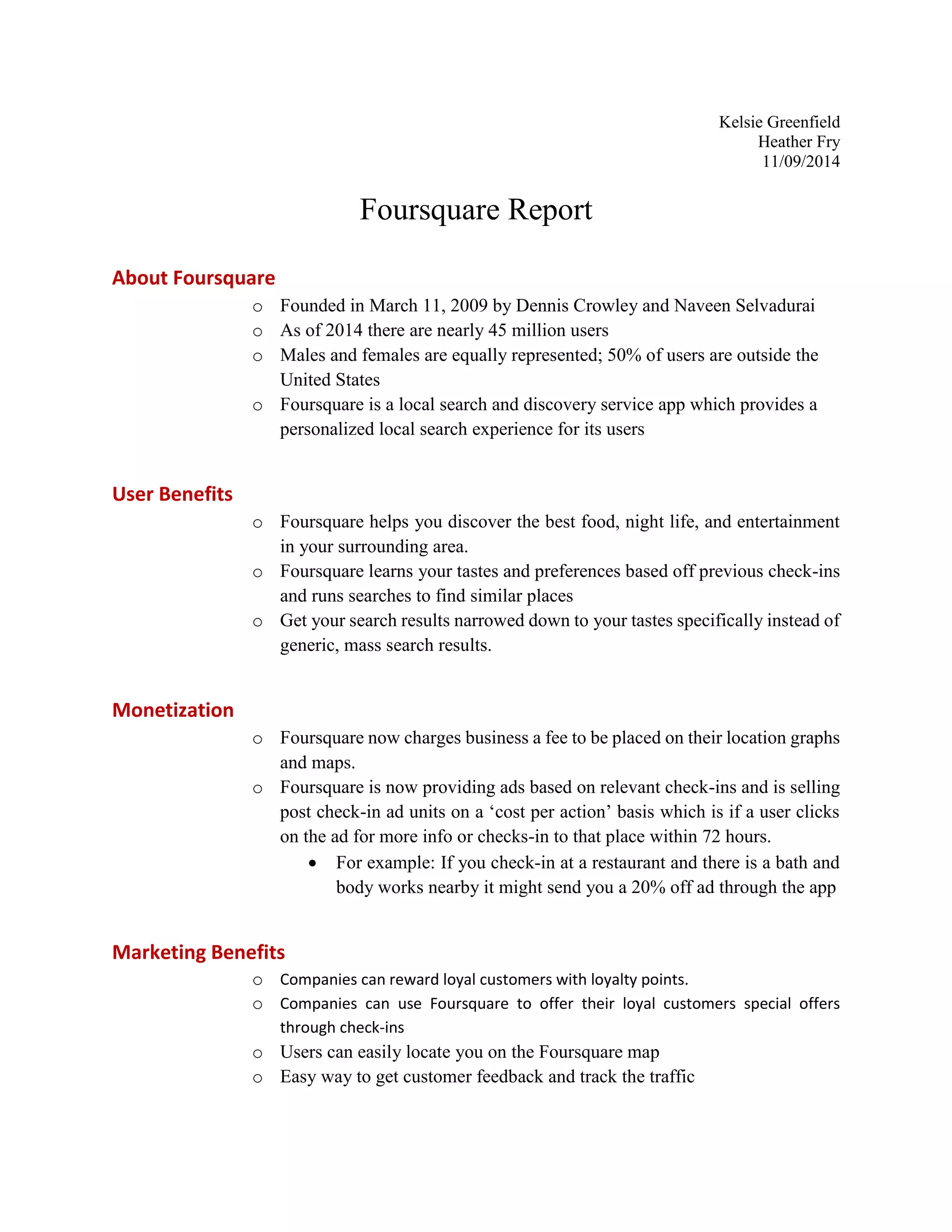 Foursquare Report | DOCX