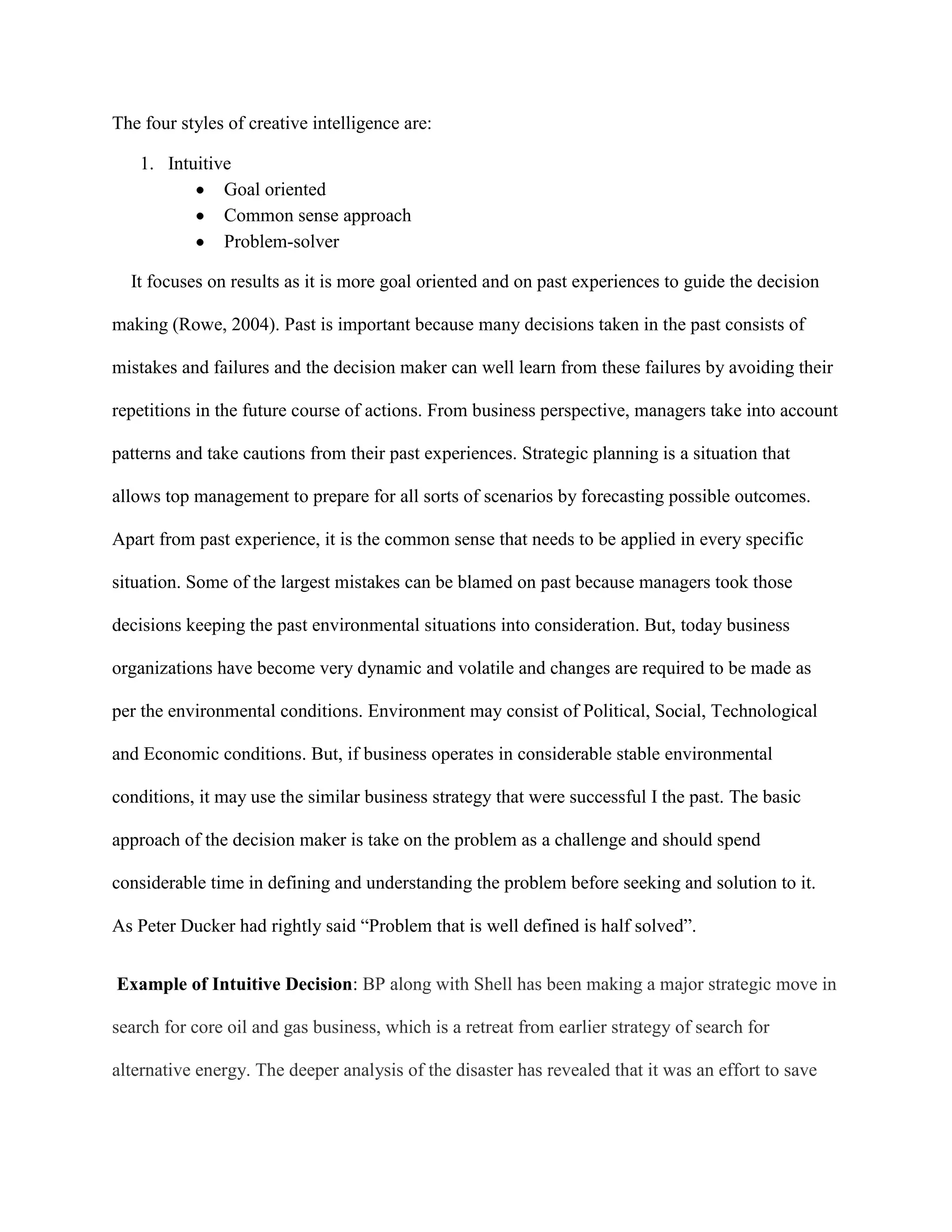Four styles of creative intelligence under 5 forces with examples | DOCX