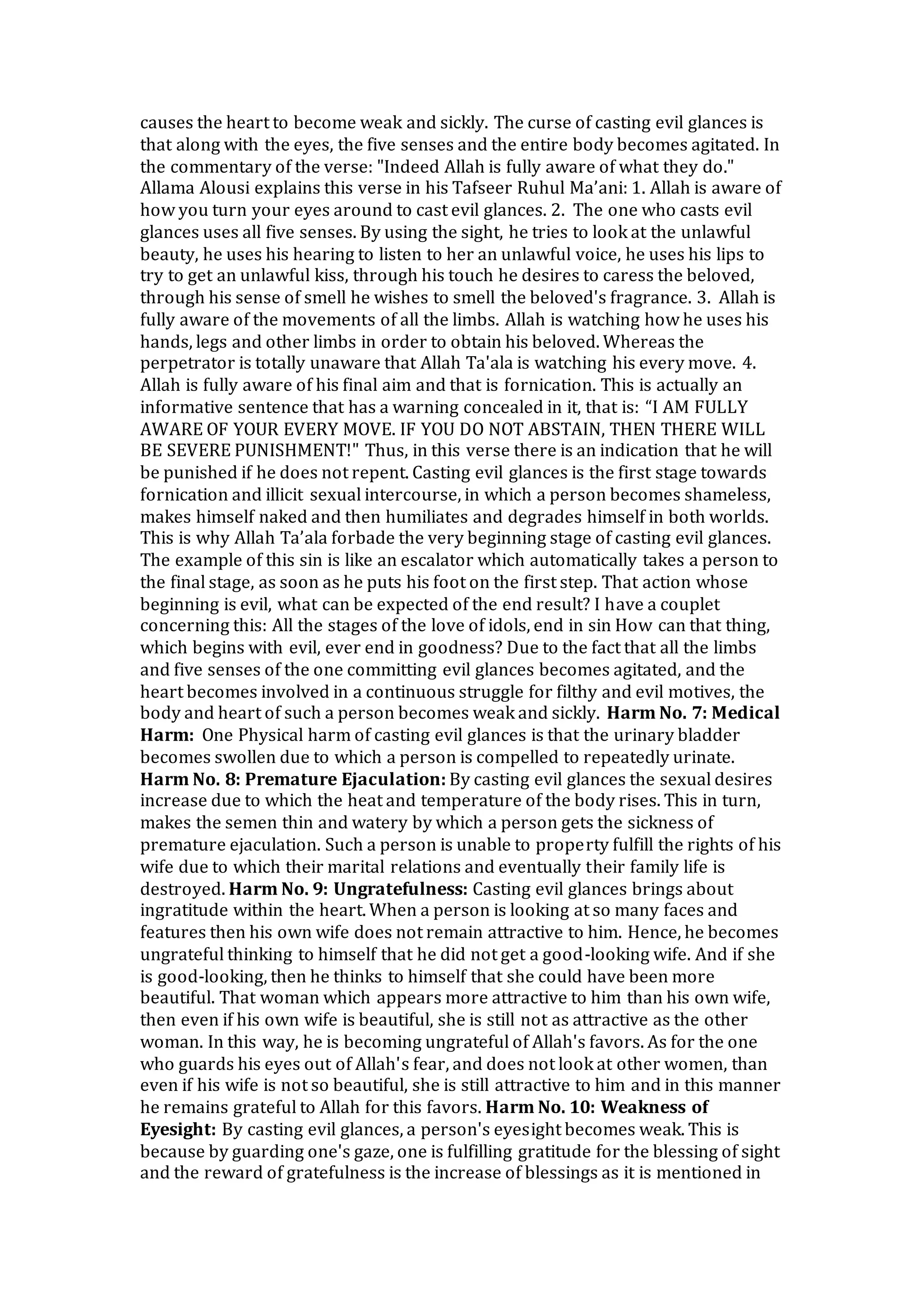 Fourteen Harms of Casting Evil Glances | DOCX