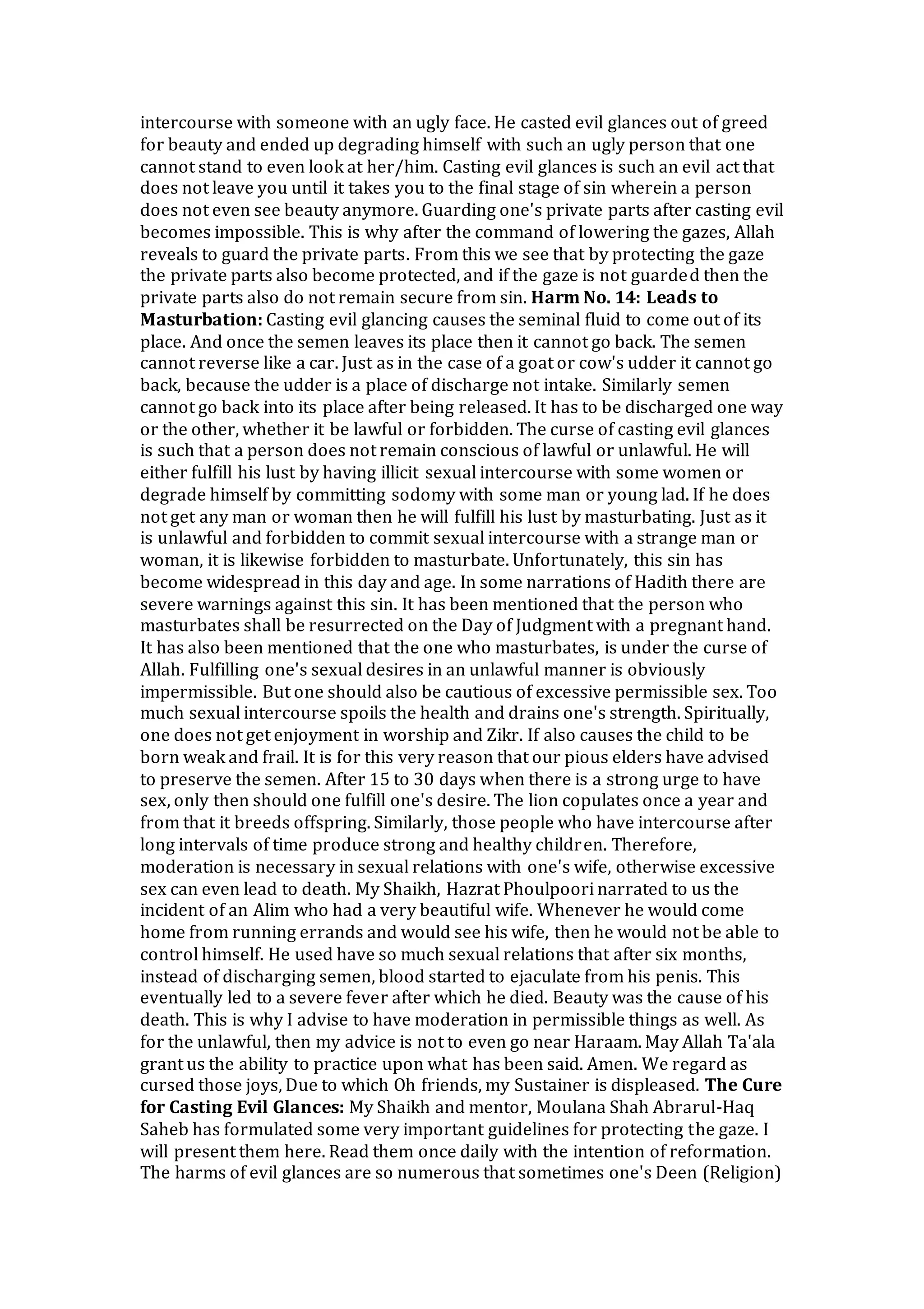 Fourteen Harms of Casting Evil Glances | DOCX