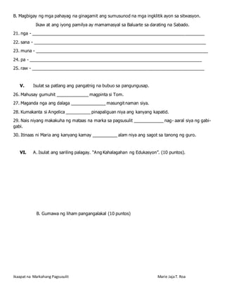 Ikaapat na Markahang Pagsusulit sa Filipino VI | DOCX