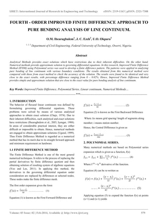 Fourth order improved finite difference approach to pure bending ...