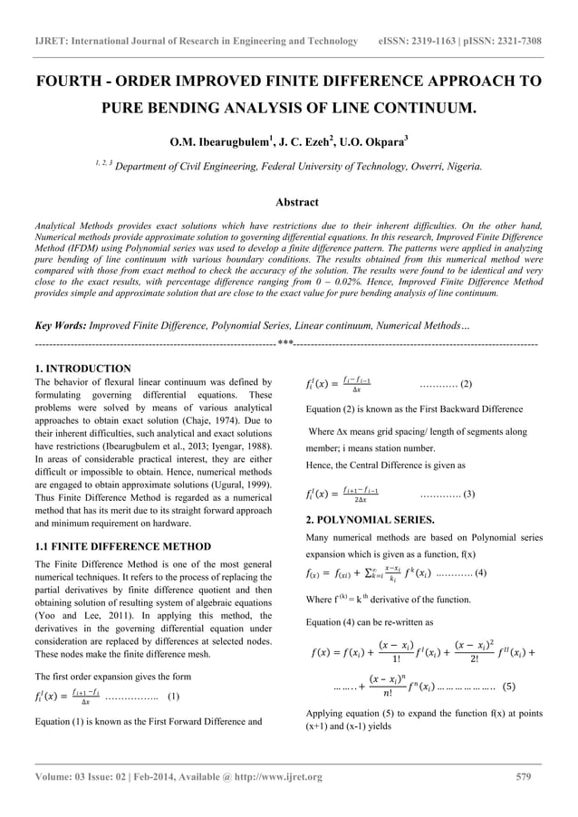 Fourth order improved finite difference approach to pure bending analysis of line continuum. | PDF