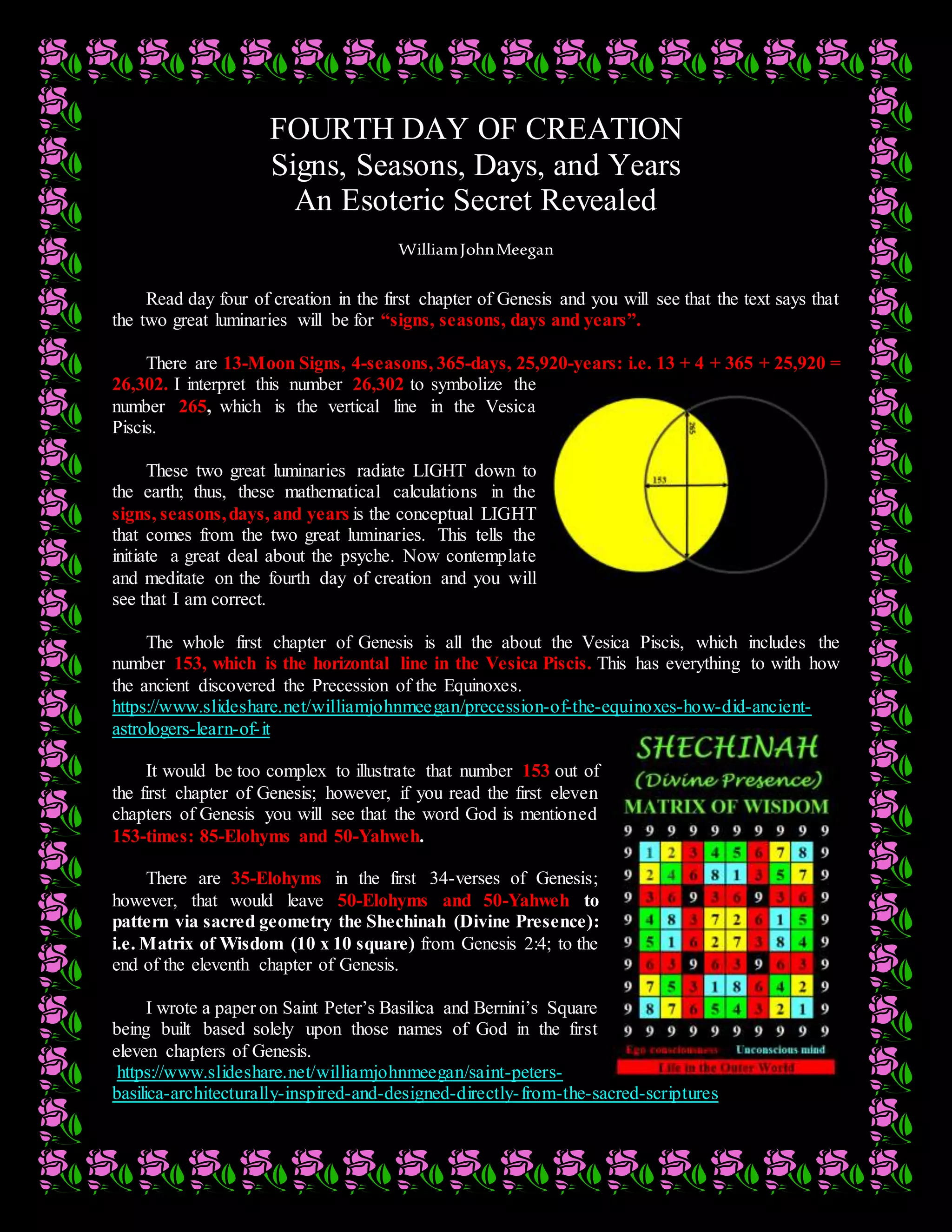 FOURTH DAY OF CREATION, SIGNS, SEASONS, DAYS, and Years, An Esoteric ...