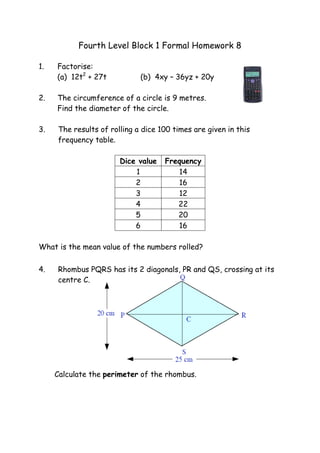 Fourth level block 1 formal homework | PDF