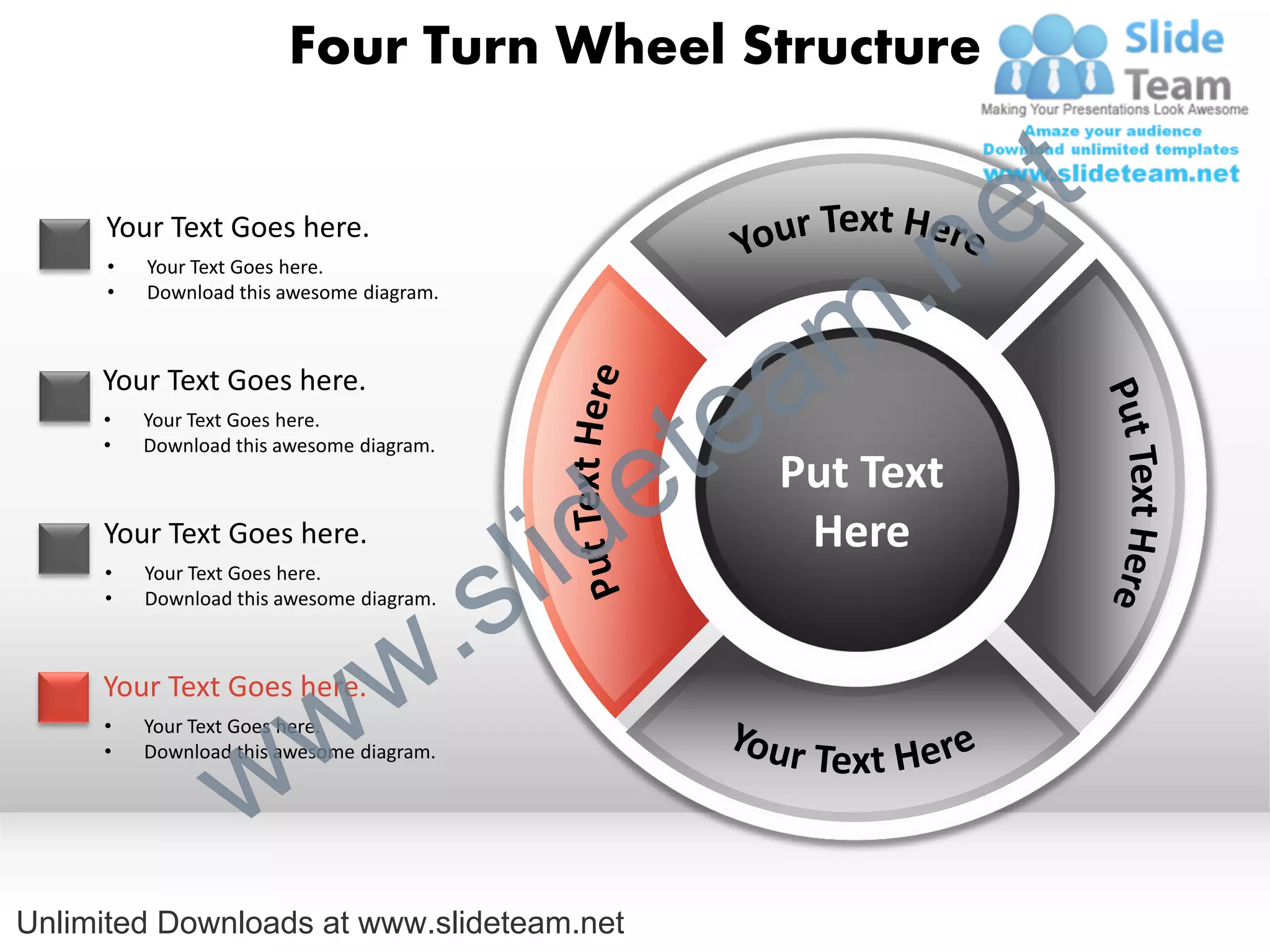Four turn wheel structure powerpoint diagrame templates 0712 | PDF ...