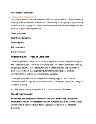 Four types of computers | DOCX | Computing | Technology & Computing