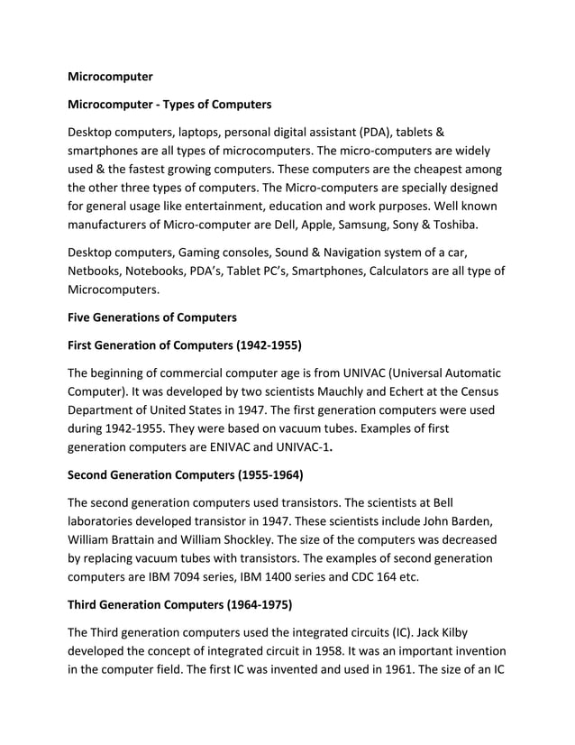 Four types of computers | DOCX | Computing | Technology & Computing