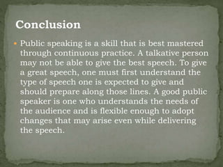 Four types of public speaking and Useful Speech Writing Tips | PPTX