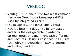 Four way traffic light conrol using Verilog | PPTX