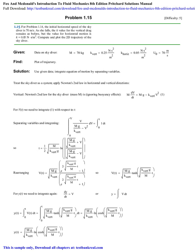 Fox And Mcdonald's Introduction To Fluid Mechanics 8th Edition Pritchard Solutions Manual | PDF ...