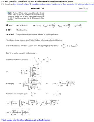 Fox And Mcdonald's Introduction To Fluid Mechanics 8th Edition Pritchard Solutions Manual | PDF