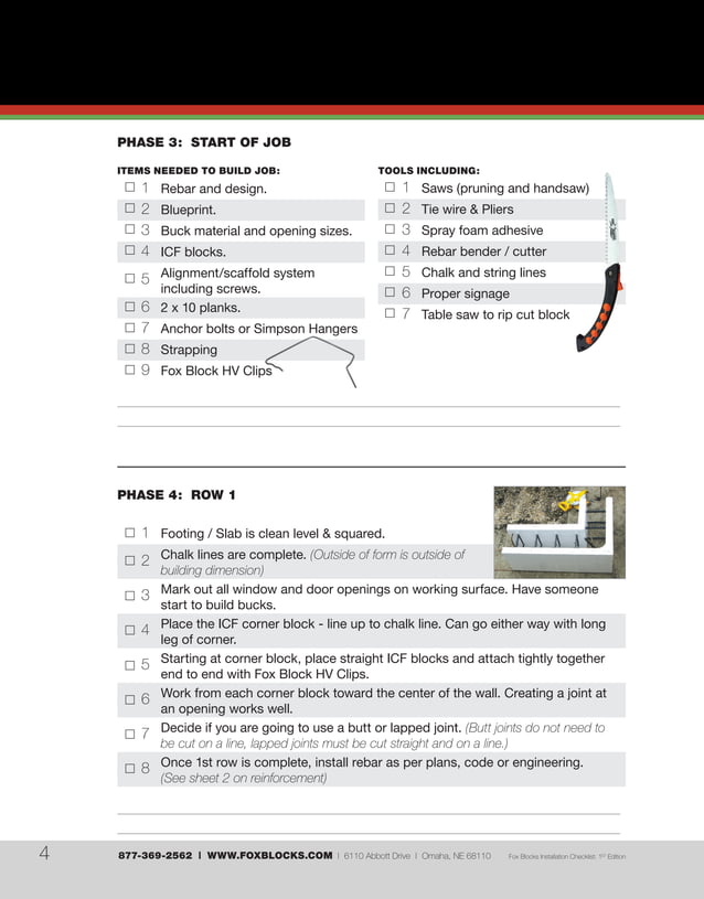 Fox Blocks Installation Checklist | PDF