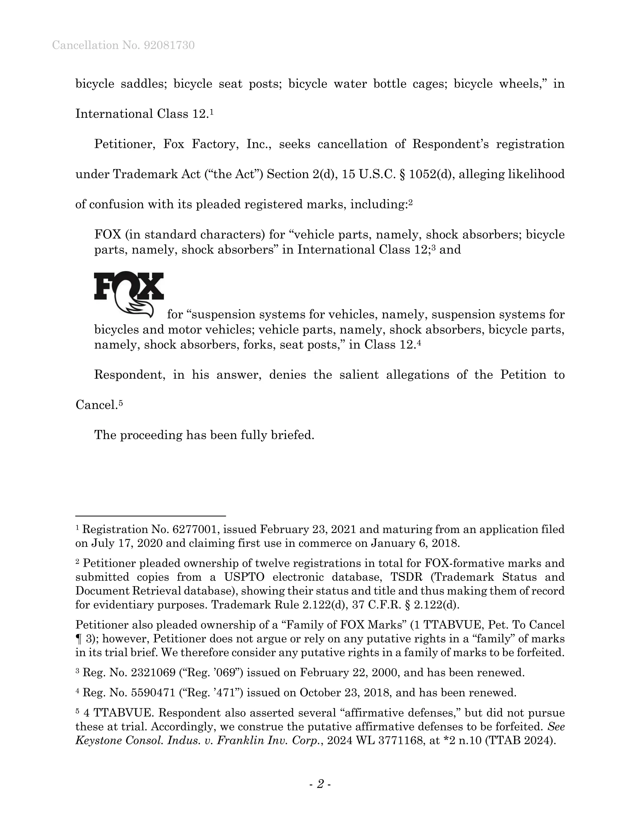Fox Factory TTAB Decision involving Squirt Survey | PDF