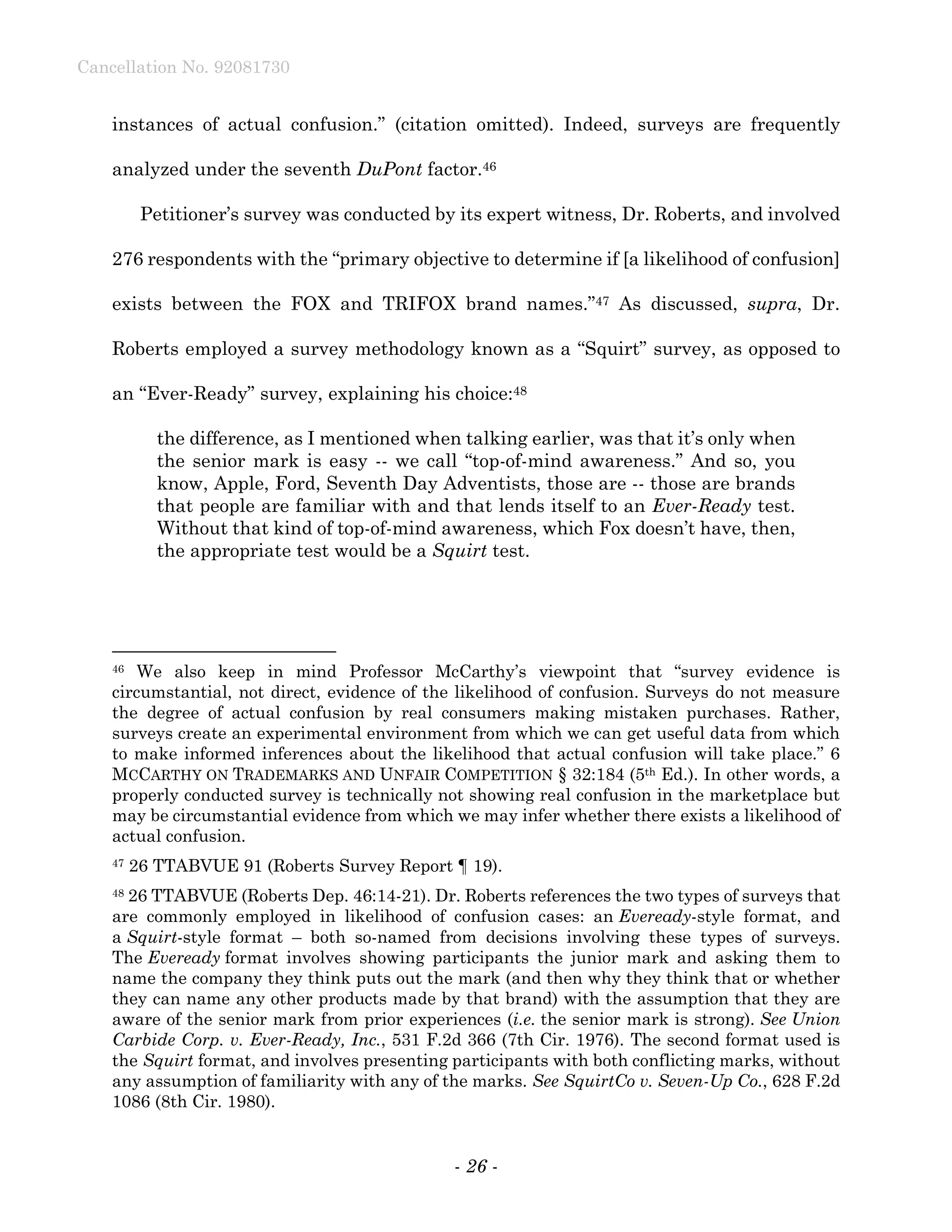 Fox Factory TTAB Decision involving Squirt Survey | PDF