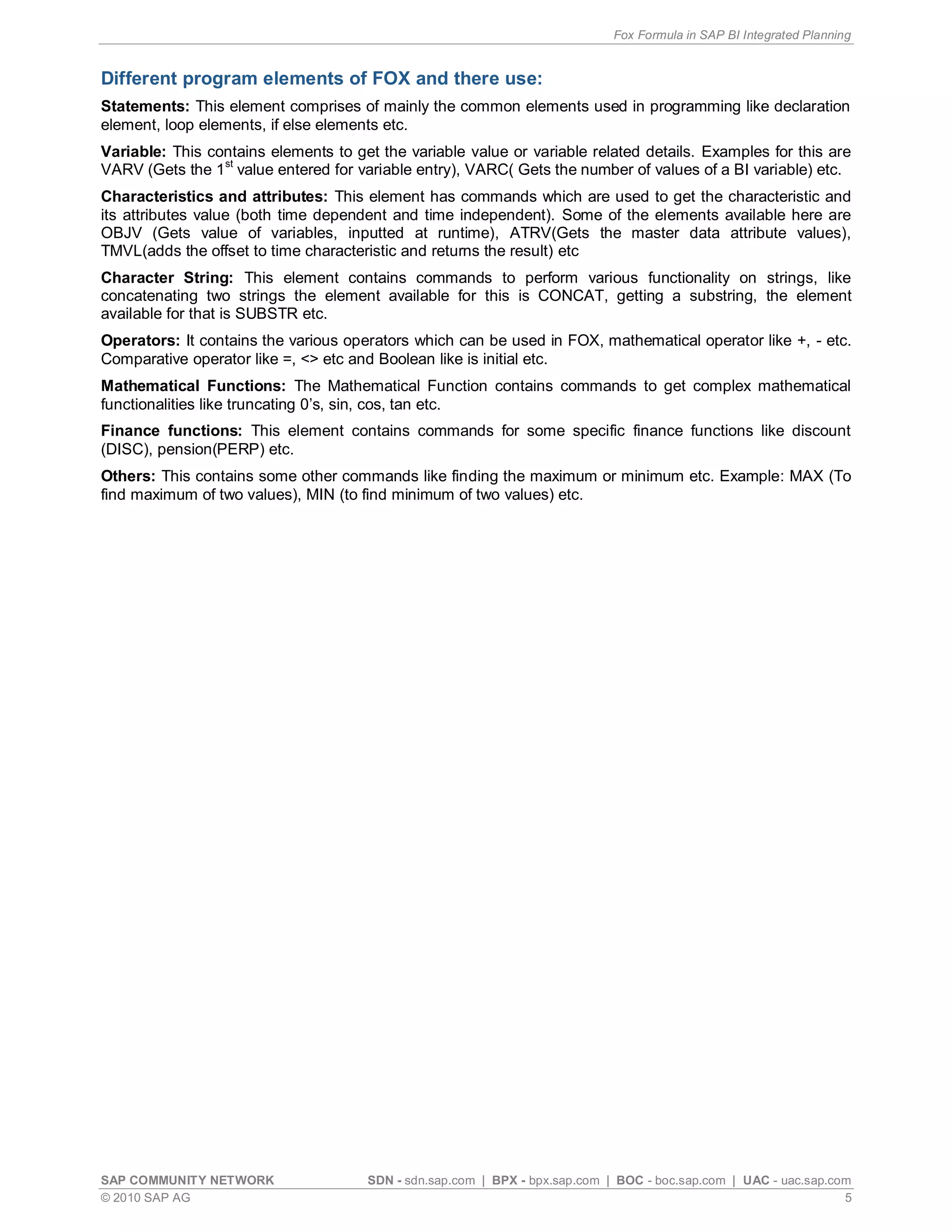 Fox formula in sap bi integrated planning | PDF