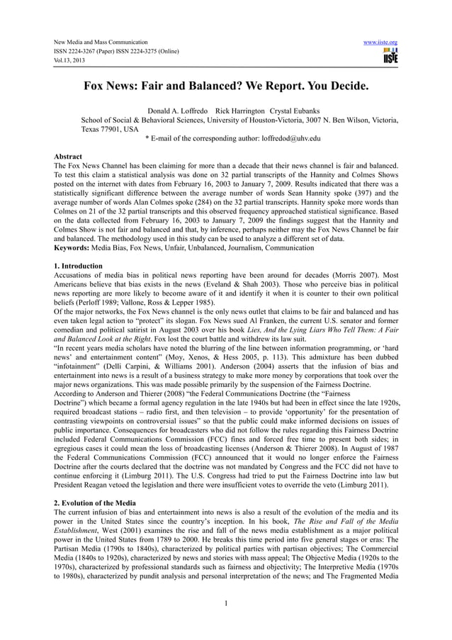 Fox news fair and balanced we report. you decide. you decide | PDF