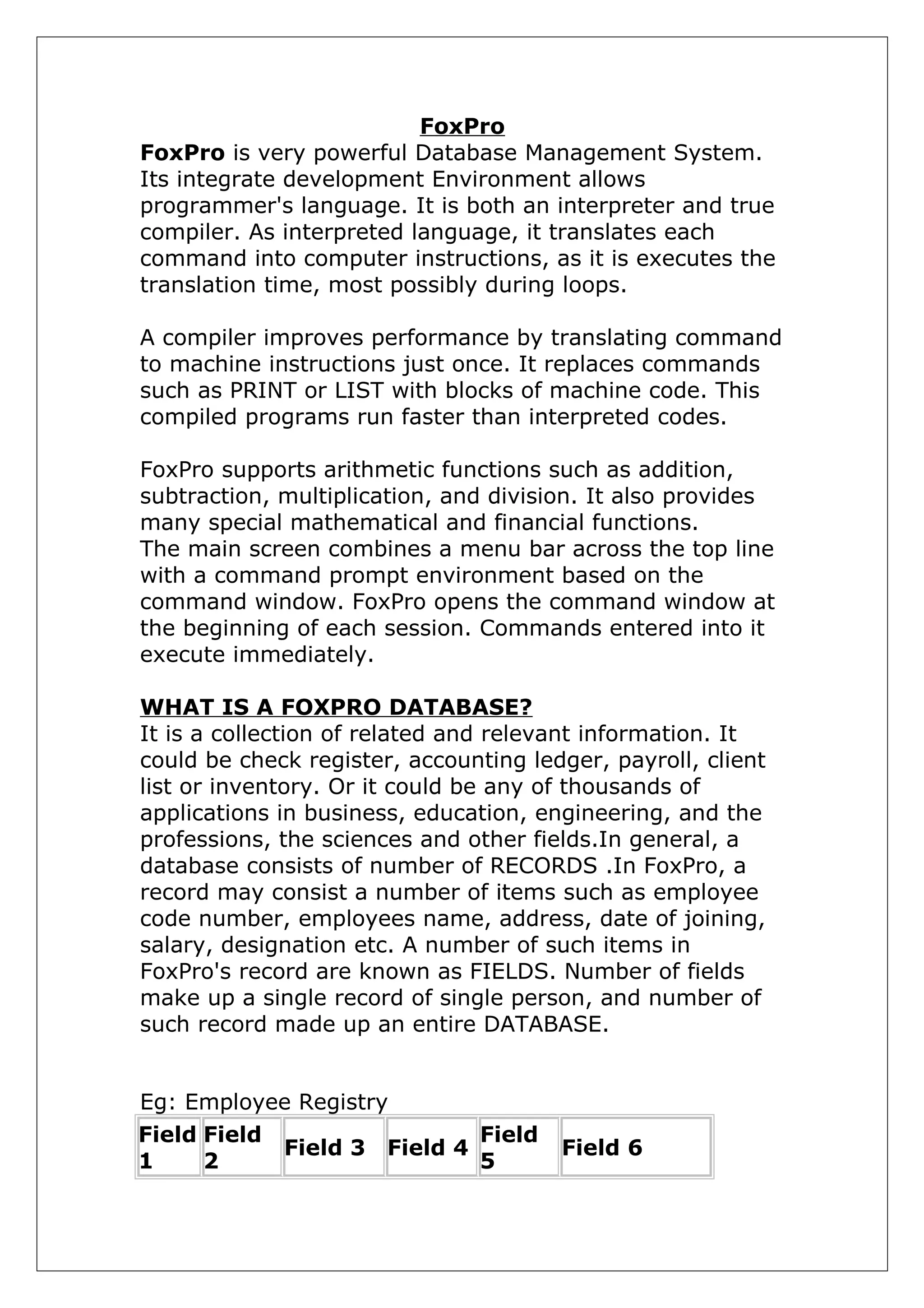 NOTES ON "FOXPRO" | DOC