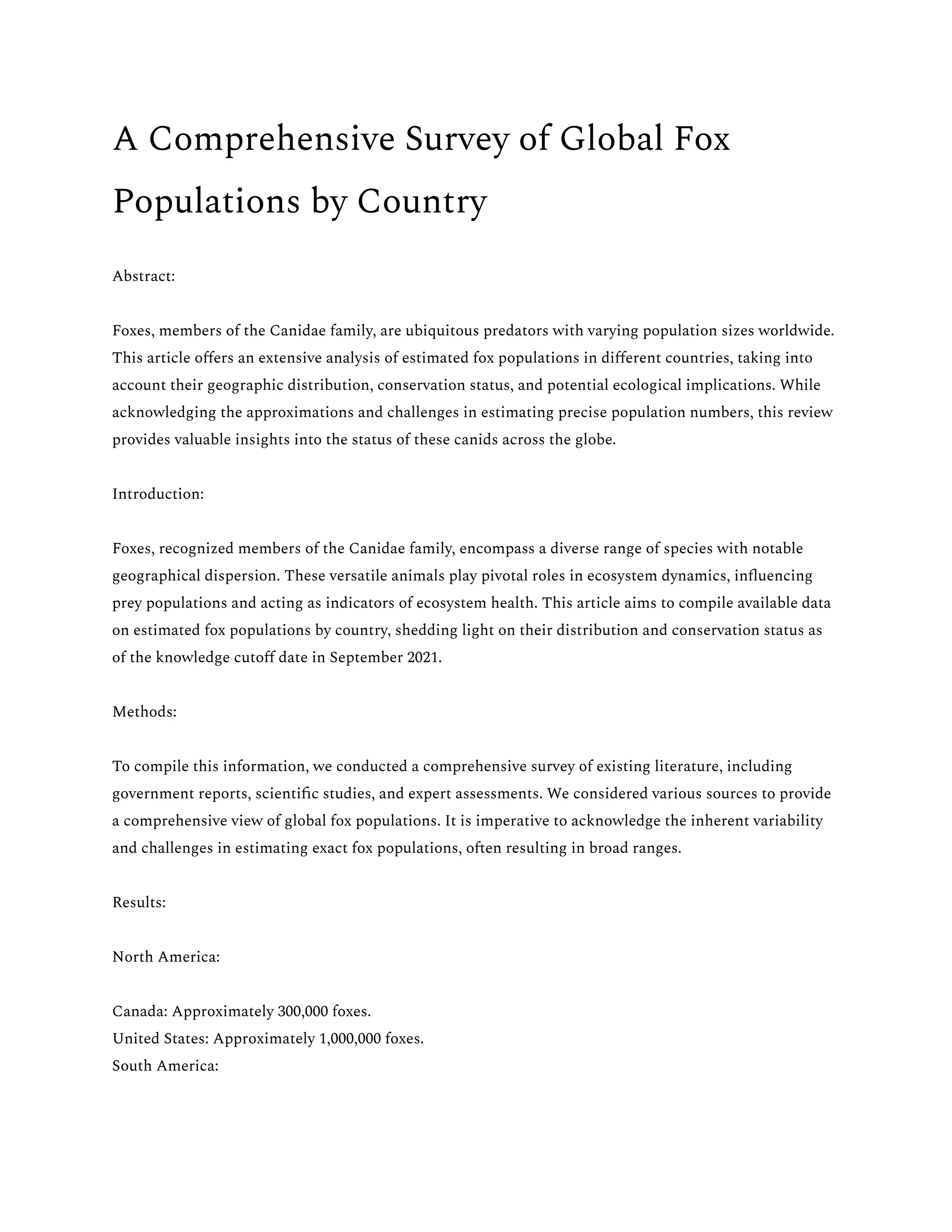 A COMPREHENSIVE SURVEY OF GLOBAL FOX POPULATIONS BY COUNTRY | PDF