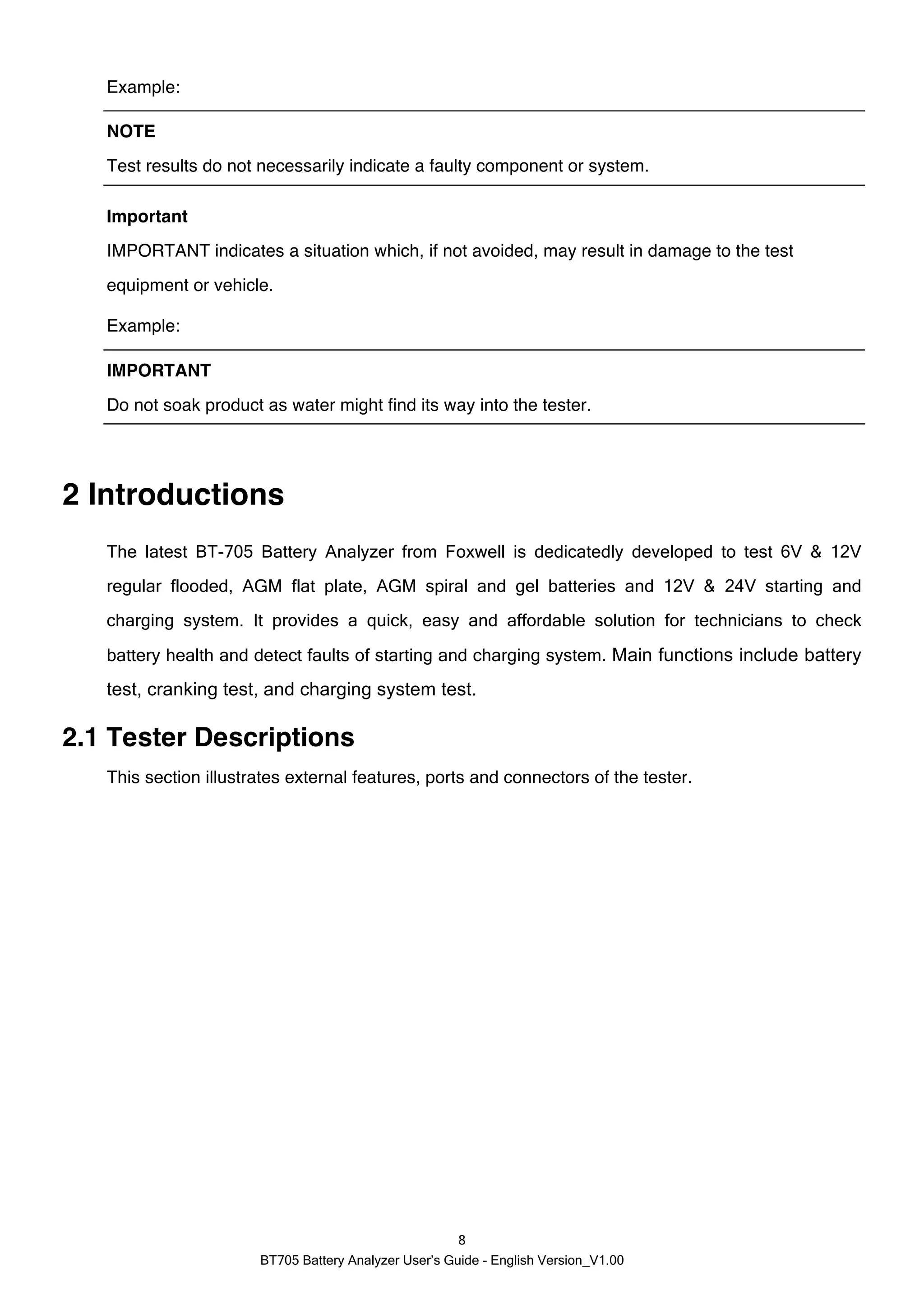 Foxwell Battery Tester BT705 User Manual | PDF