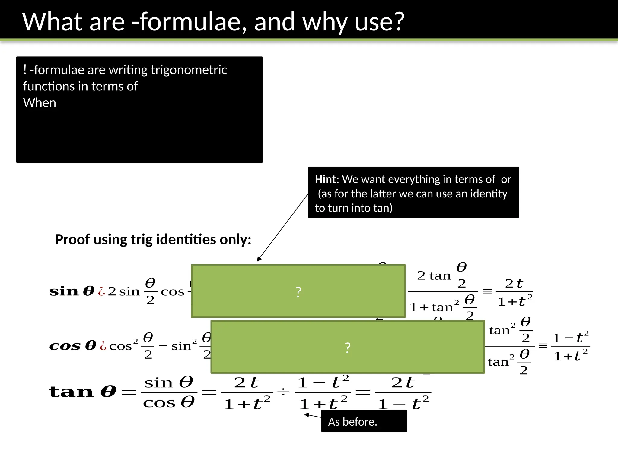 FP1-Chapter-tFormulae Dr Frost What are 𝑡-formulae, and why use? | PPTX