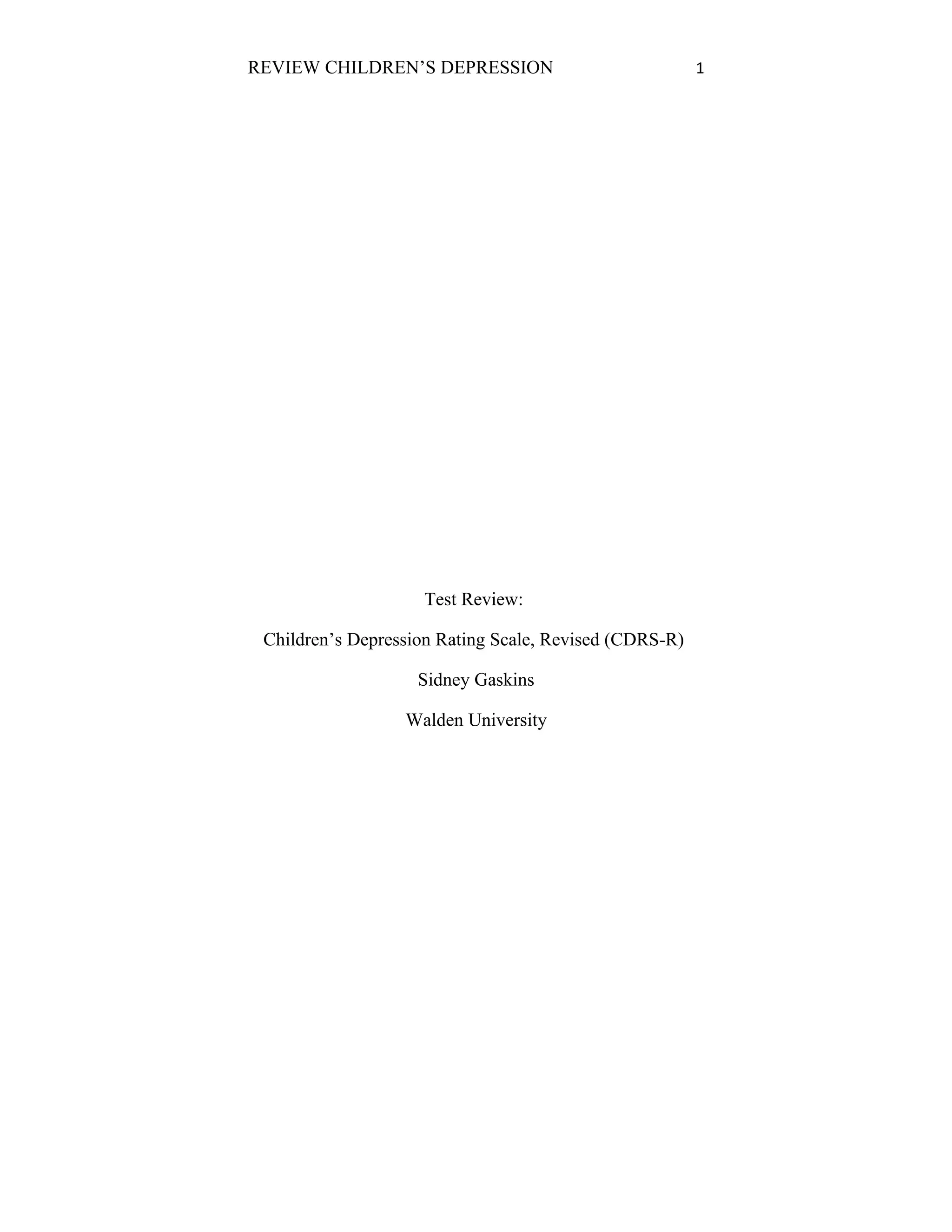 A Test Review: Children’s Depression Rating Scale, Revised (CDRS-R) | DOC
